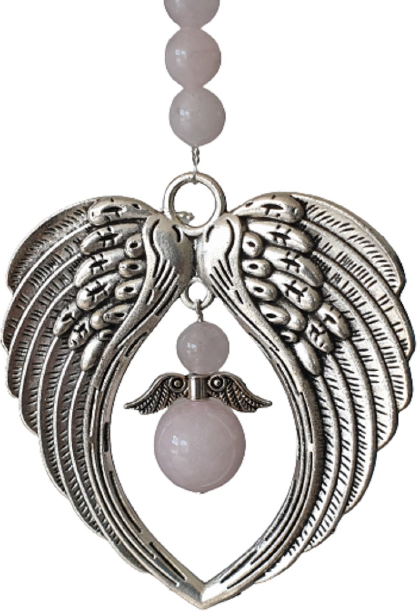 Angel Wings raamhanger rozenkwarts, Half edel steen, bescherm engel ...