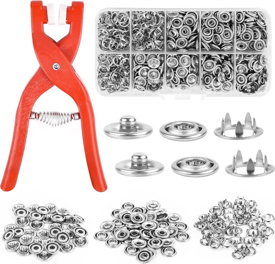 set van 100 drukknoppen met tang, 9,5 mm, metalen drukknopen, zonder ...