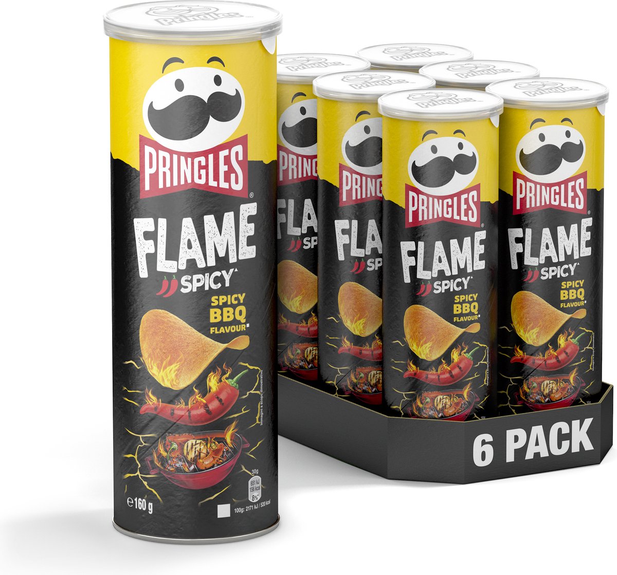 Pringles Flame Spicy BBQ Chips - 6x 160 gr - Voordeelverpakking | bol