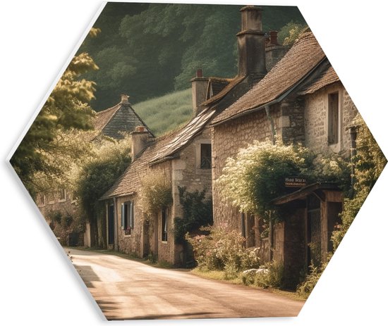 PVC Schuimplaat Hexagon - Natuur - Planten - Huisjes - Straat - Bomen ...