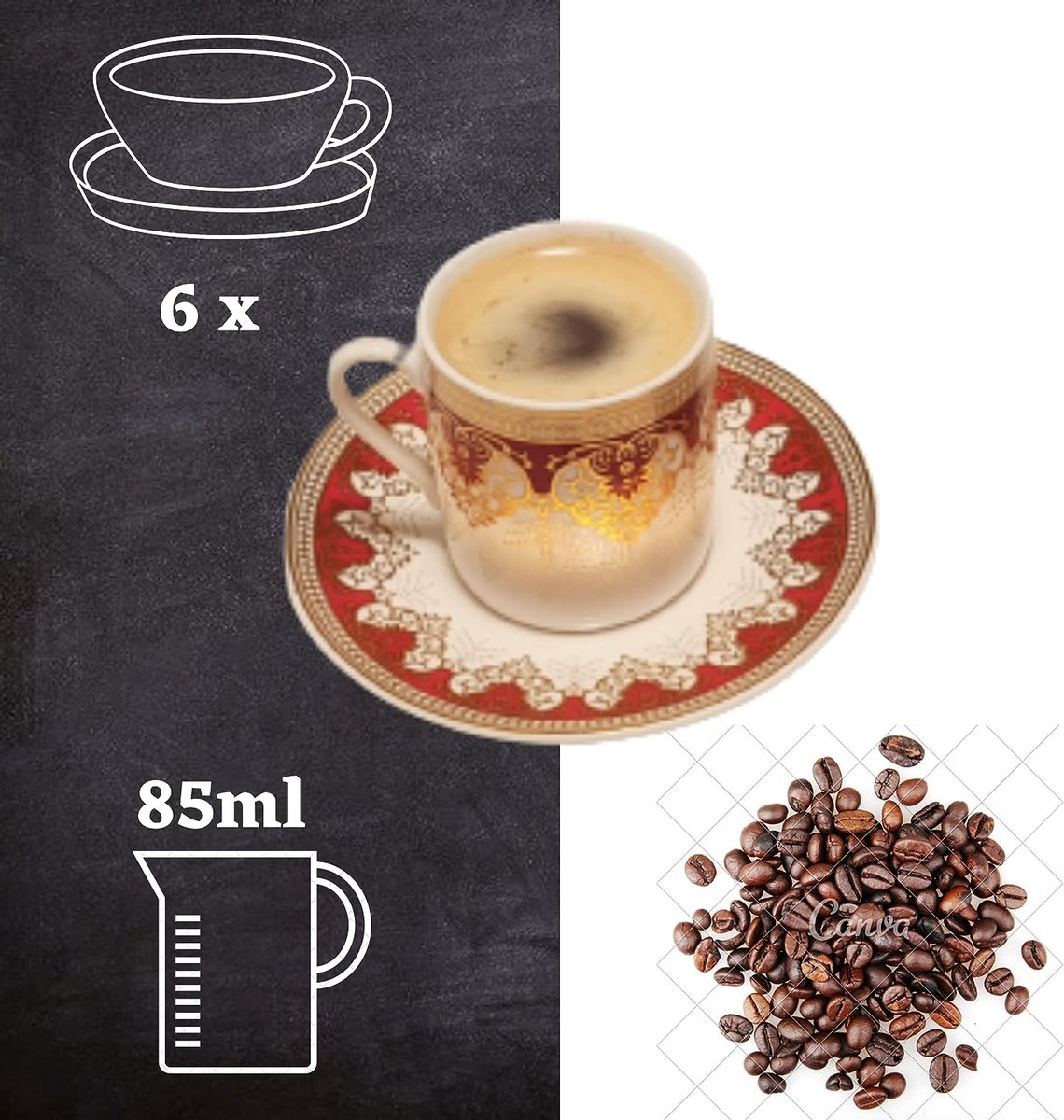 Koffiekopjes, twaalfdelige set espressokopjes voor 6 personen ...