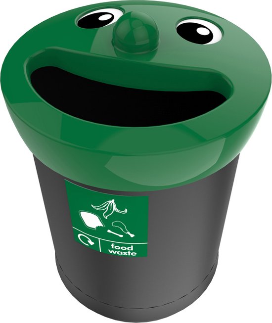 Smiley Face Bin 52 liter, food waste zwart, groen | bol