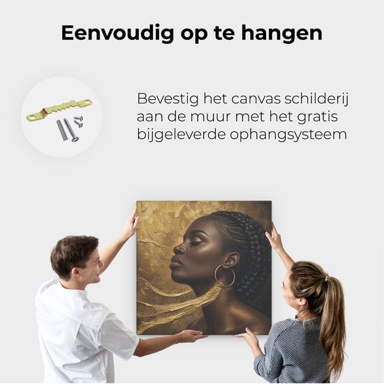 Artaza Canvas Schilderij Afrikaanse Vrouw - Abstract Met Gouden Details ...
