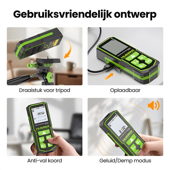 Huepar Laserafstandsmeter 120 Meter met Bluetooth App – Groene Laser ...