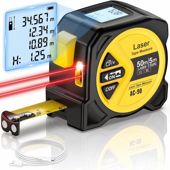 Fokelyi - 2 in 1 Afstandsmeter - 50M - Multifunctionele Digitale Laser ...