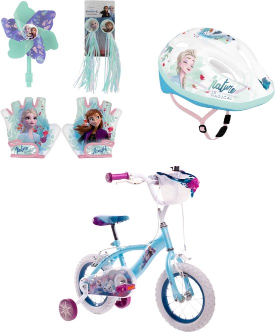 Frozen fietsset; fiets 12 inch, handschoenen, windmolen, stuur fransjes ...
