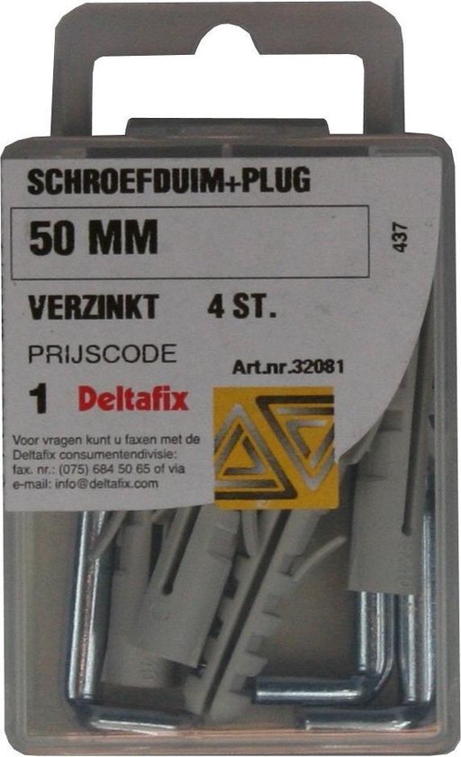 Duimschroef + plug - Extra zwaar - 50mm - 4 stuks - Deltafix | bol