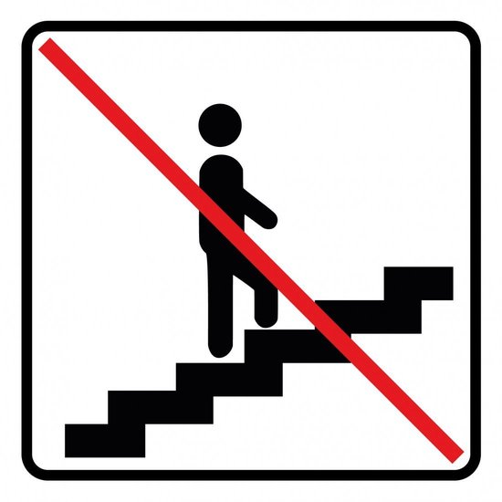 Signe interdit d'escalier - plastique - blanc noir 100 x 100 mm | bol
