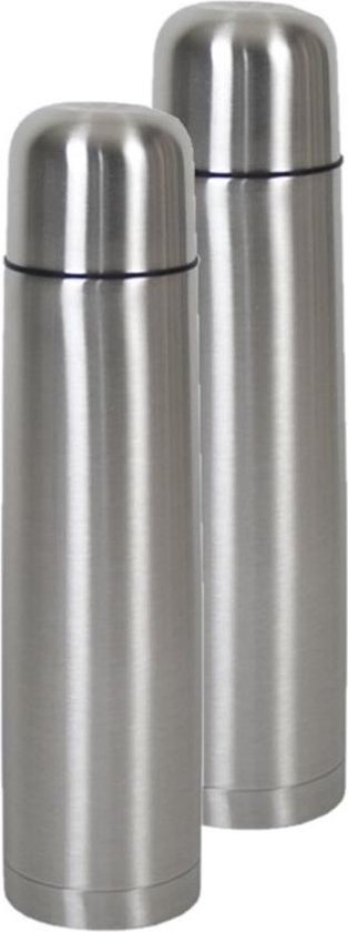 Set van 2x stuks thermosfles / isoleerfles RVS voor onderweg 1 liter - Thermosflessen... | bol.com