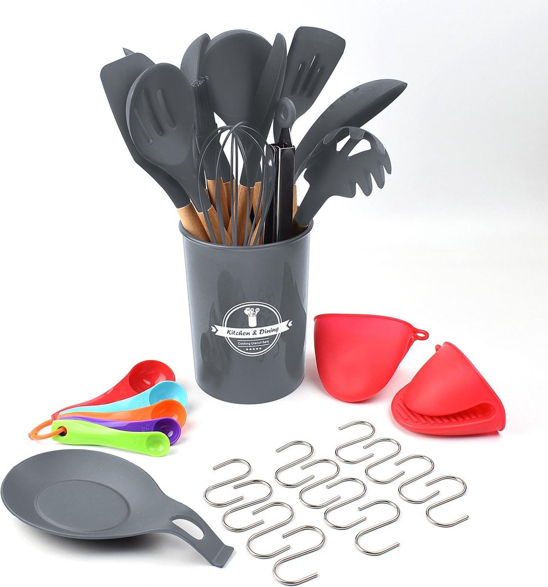 JDBOS ® Keukengerei houder - Grijs - 33-delige kookgerei set | bol.com