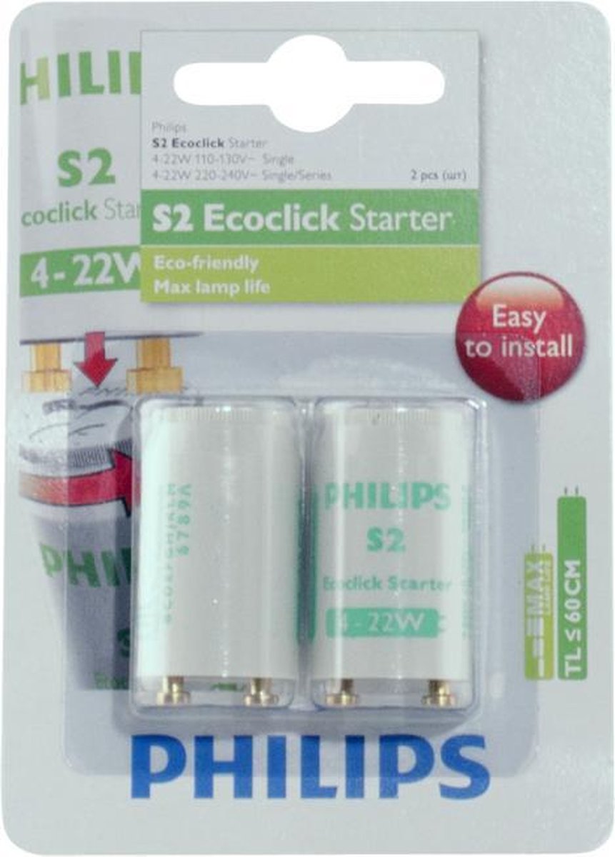 PHILIPS starter S2 | Ecoclick | 4 - 22 watt | multipack 4 stuks | bol.com