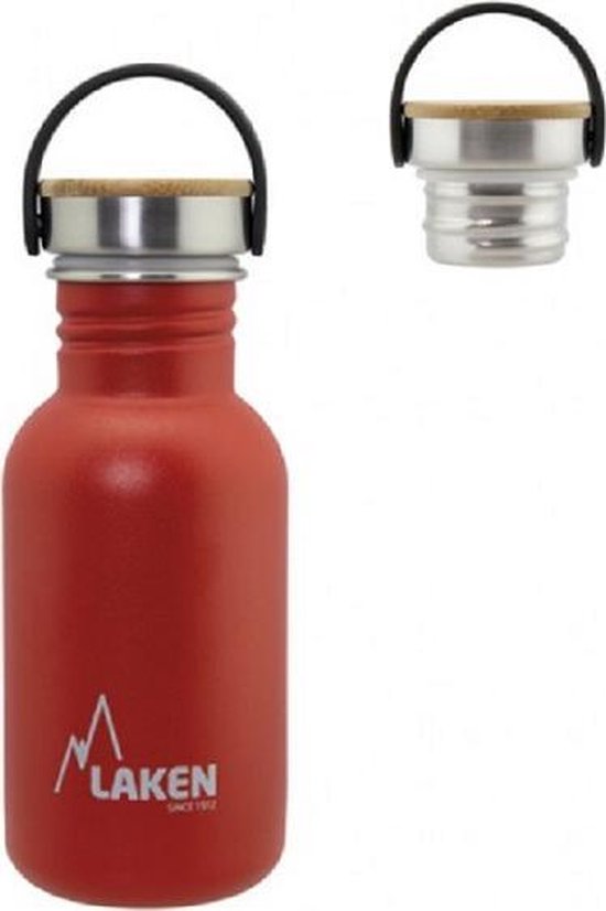 RVS fles 0,5L Basic Steel Bottle Rood - Bamboo Cap - Laken - roestvrij ...