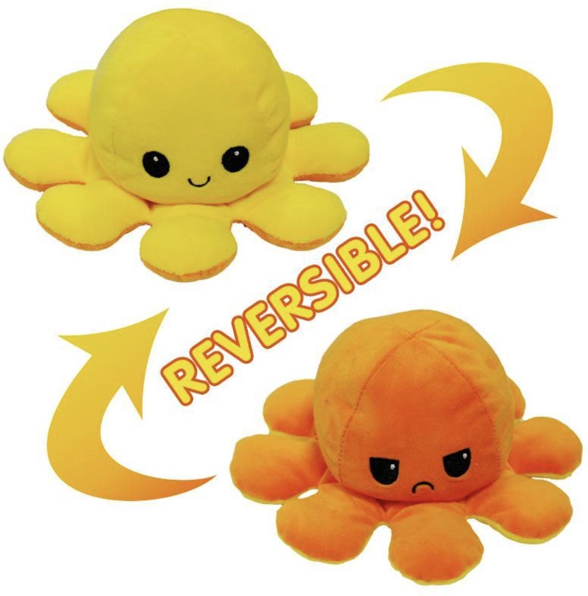 Denics - Knuffel Octopus - Oranje/Geel - Mood Knuffel Omkeerbaar ...
