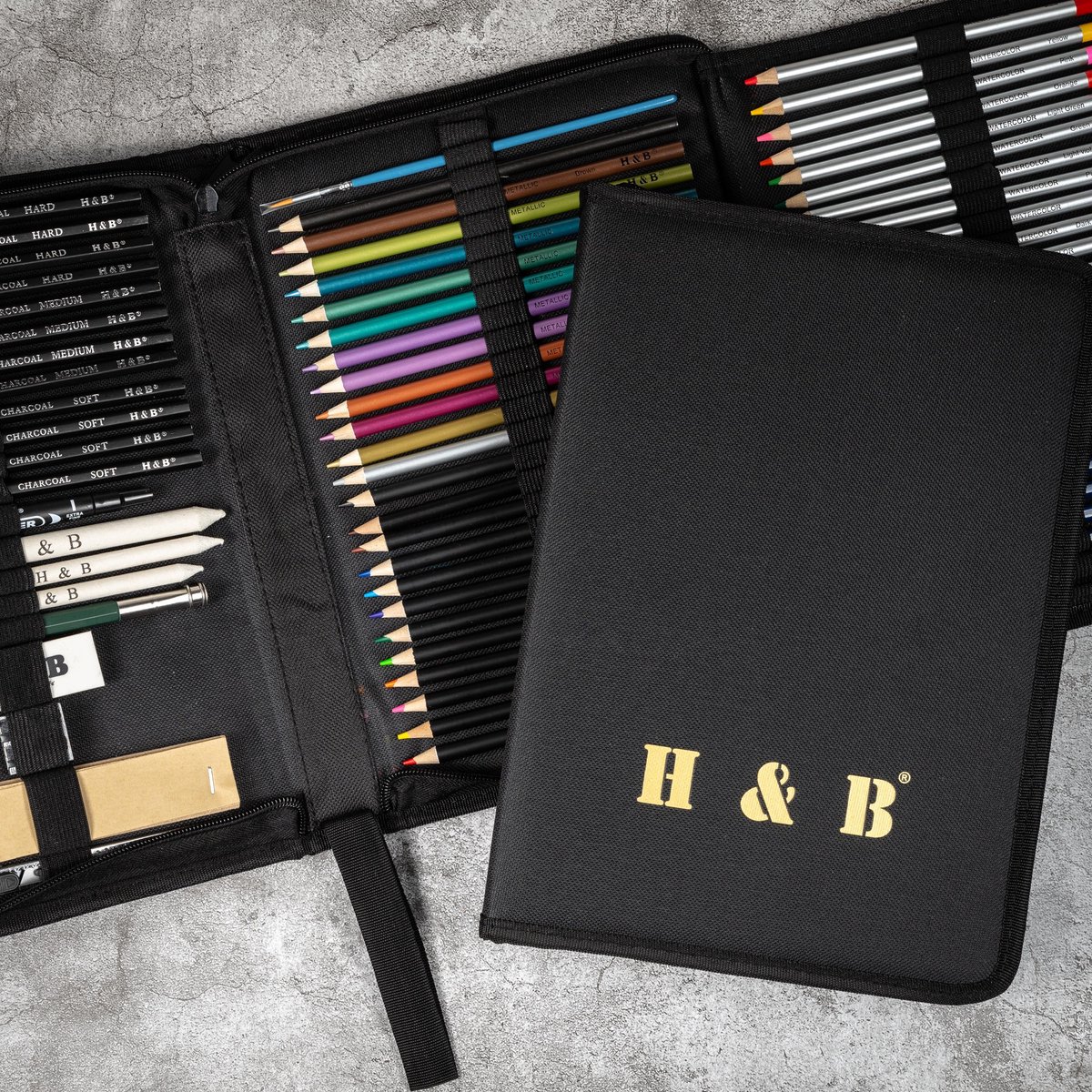 H&B® Professionele 72-Delige Potloden Tekenset incl. Tekenpotloden ...