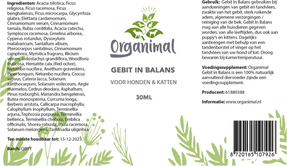 Organimal - Gebit in Balans 30 ML - Katten - o.a. bij tandvlees ...