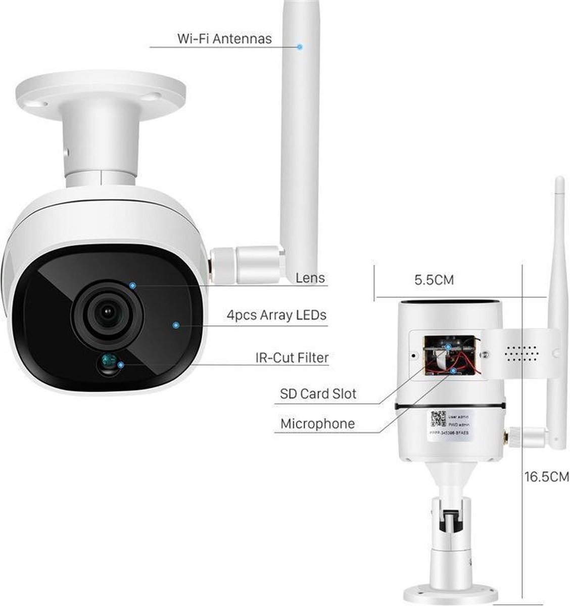 Teceye - Buitencamera Draadloos - Full HD - Waterdicht - Buitencamera met Nachtzicht -... | bol.com