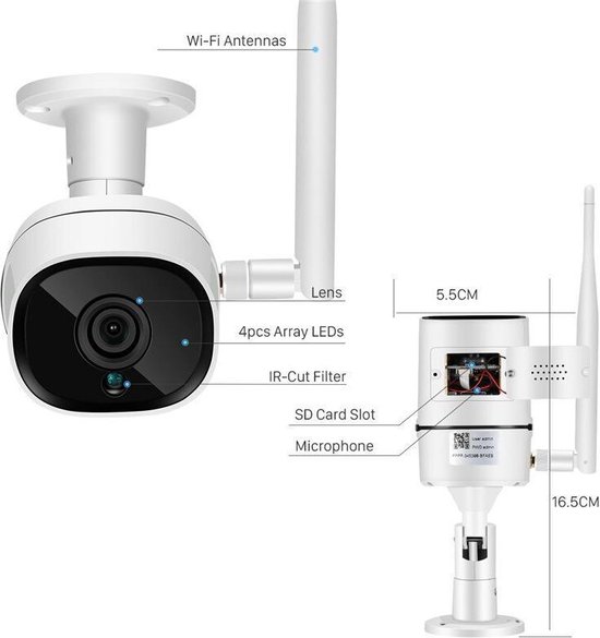 Teceye - Buitencamera Draadloos - Full HD - Waterdicht - Buitencamera met Nachtzicht -... | bol