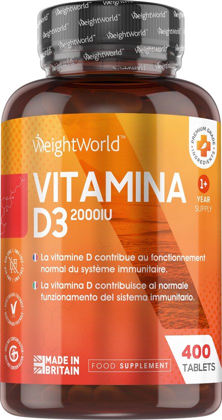 WeightWorld Vitamine D3 - 2000 IE - 400 tabletten voor +1 jaar voorraad ...
