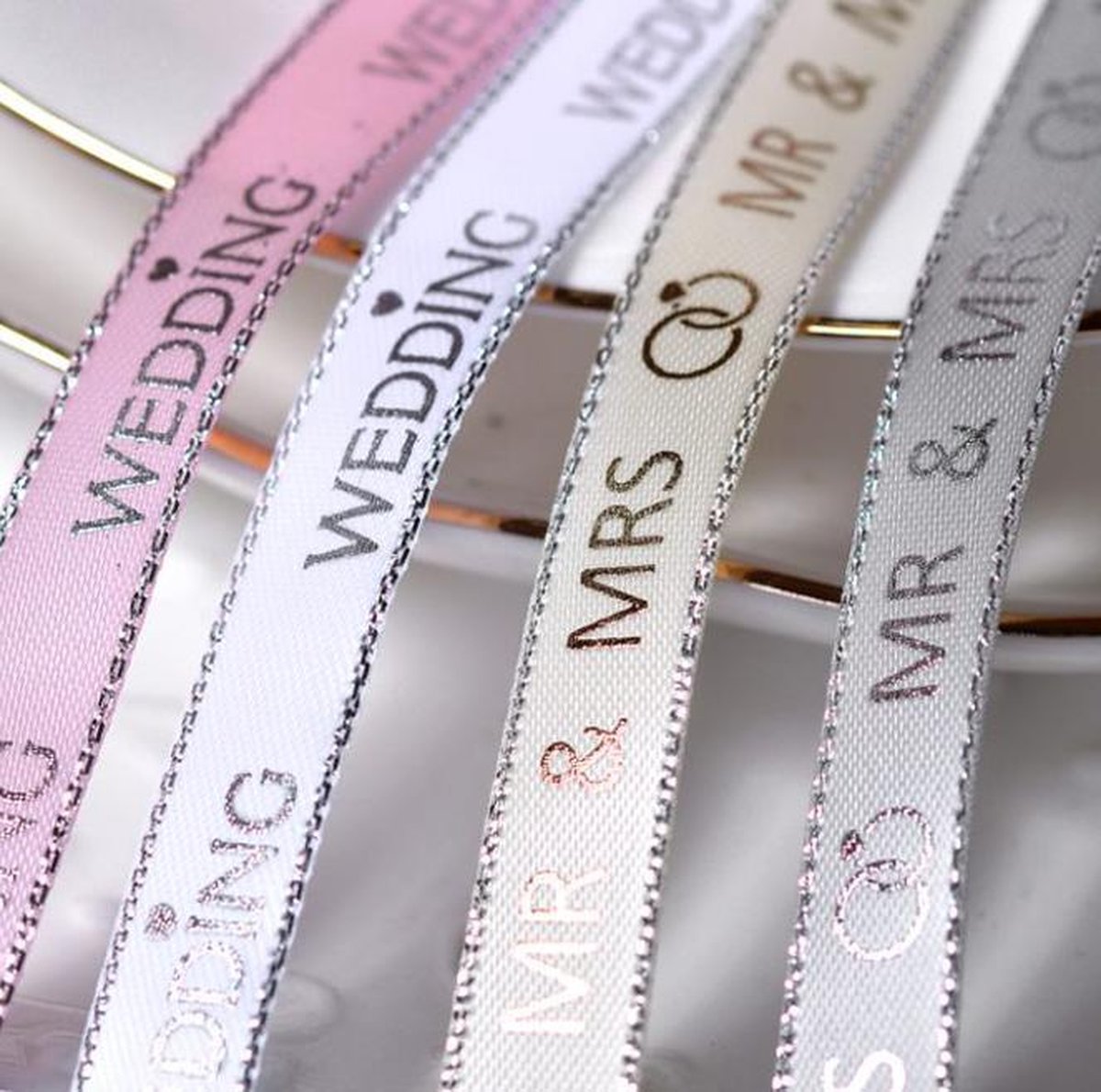 Bruiloft Lint 10mm | Luxe Satijn Lint | WEDDING | Wit Glitter Zilver ...