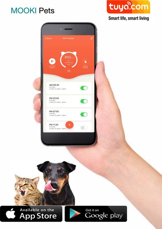 Mooki Pets - Automatische voerbak - Voerautomaat Wifi met mobiele App ...