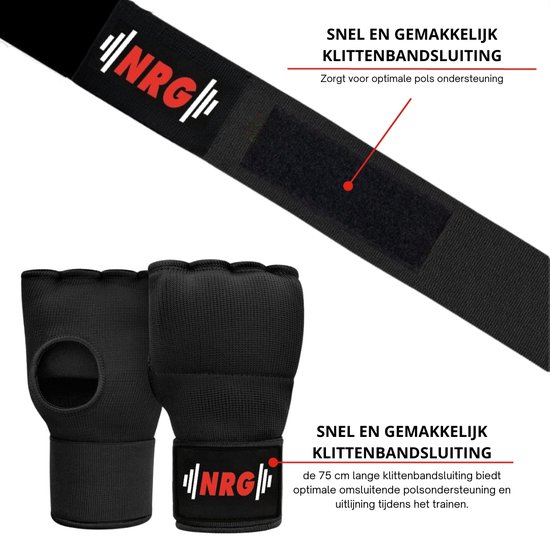 NRG Boxing - Bandage Boksen - Binnenhandschoenen Boksen - Zwart ...