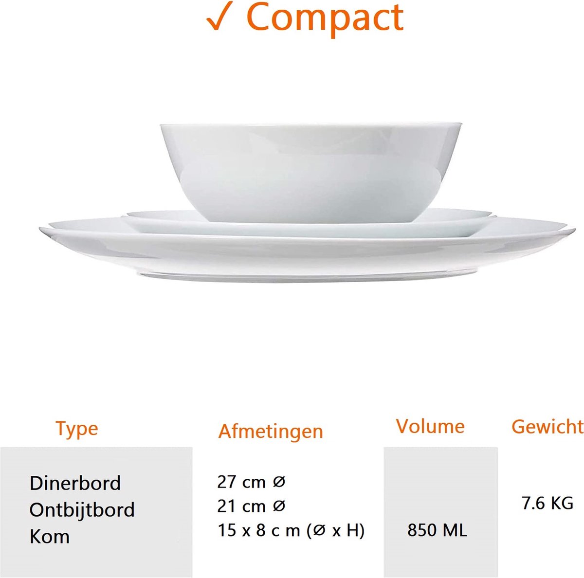 Serviesset 6 persoons- Wit - 18 delig Servies Set - Porcelein - Eetbord ...