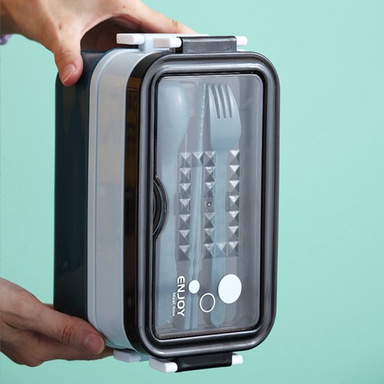 Bento Box met Soepkom, RVS Tray en Bestek Vintage Groen - Lunchbox ...