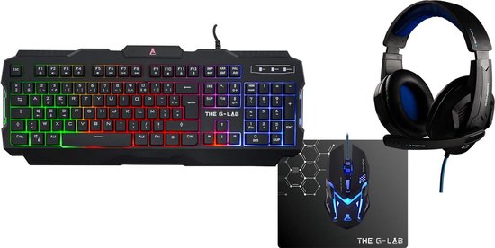 DE G-LAB Argon Combo - 4 in 1 Gaming Set - Azerty Gamer Toetsenbord met ...