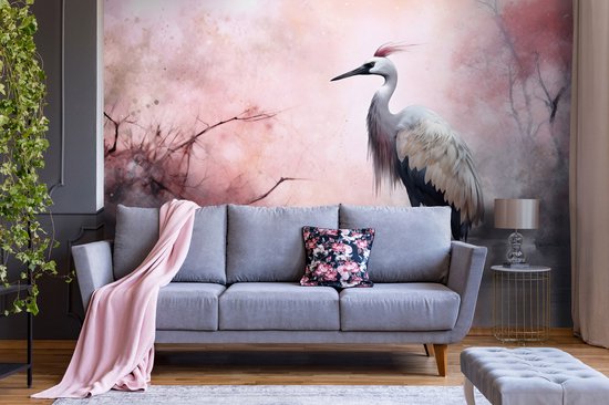 Vliesbehang - Fotobehang - Vogels - Kunst - Abstract - Vogel - Bomen - Wit - 254x368... | bol