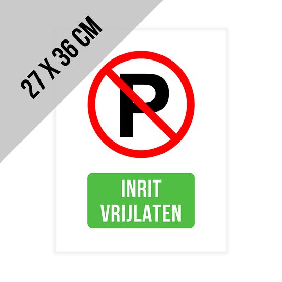 Pictogram/ bord | "Inrit vrijlaten" | 27 x 36 cm | Verboden te parkeren ...