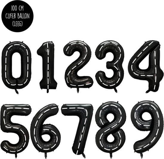 Cijfer Helium Folie Ballon XXL - 19 jaar cijfer - Zwart - Wit - Race ...
