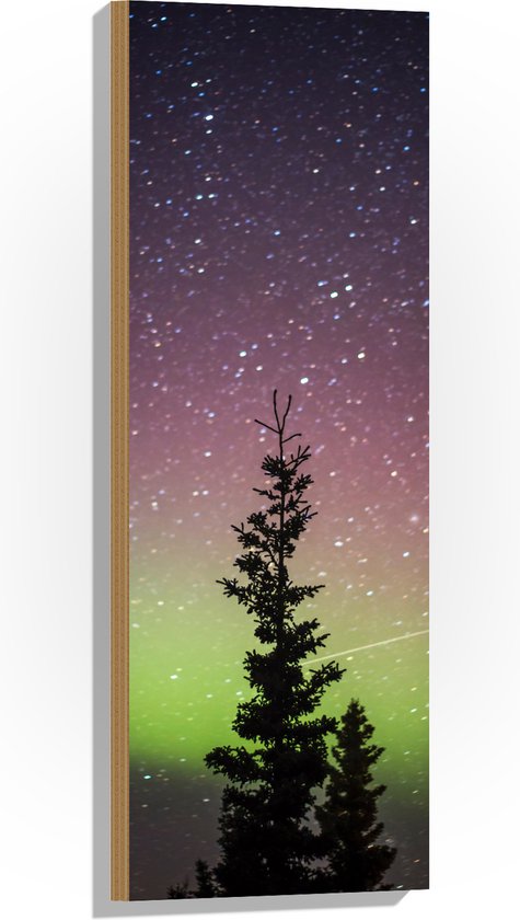 Hout - Bomen - Sterren - Noorderlicht - Paars - 30x90 cm - 9 mm dik ...
