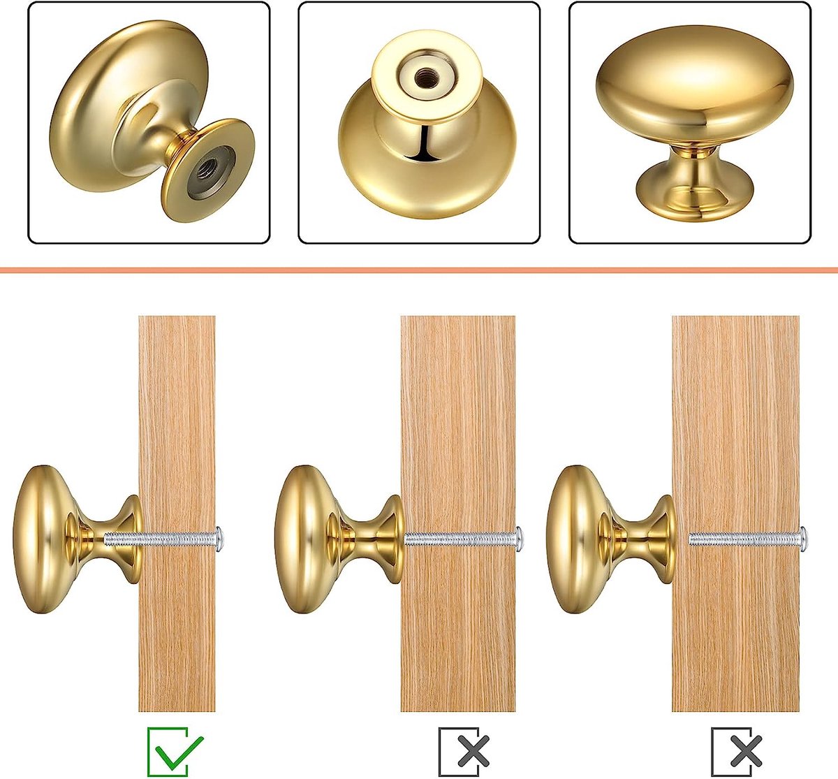 12 stuks ronde kastknoppen kabinet knoppen met schroeven, gouden ronde ...