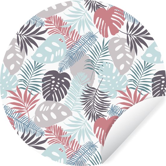 WallCircle - Muurstickers - Behangcirkel - Bladeren - Jungle - Pastel - Tropisch -... | bol