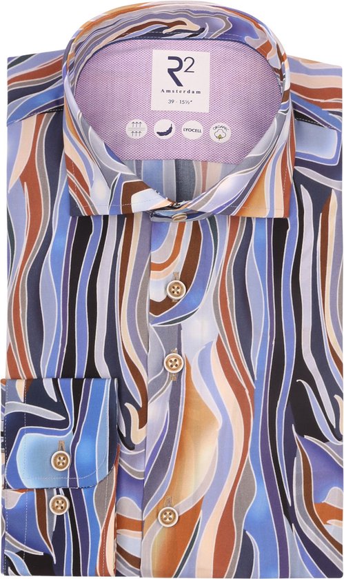 R2 Amsterdam - Overhemd Blauw Multicolour - Heren - Maat 40 - Modern ...