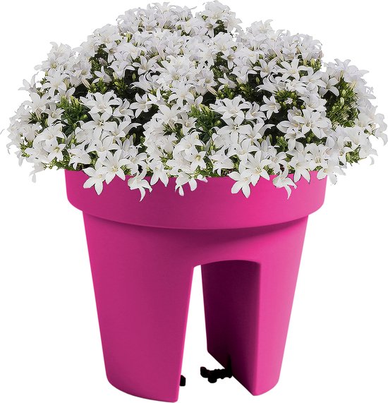 Balkon plantenpot/bloempot - fuchsia roze - 5 liter - kunststof - D25 x H23 cm - met... | bol