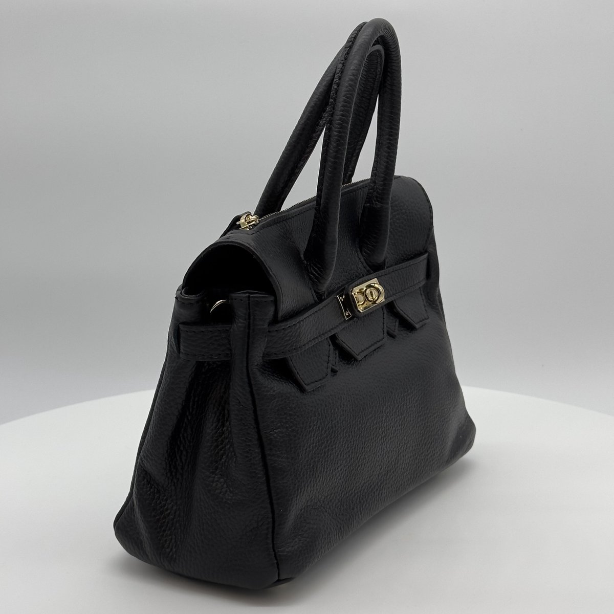 Lederen Damestas, (Afmeting: 27 x 13 x 19 cm) Birkin Model, Kleur Zwart ...