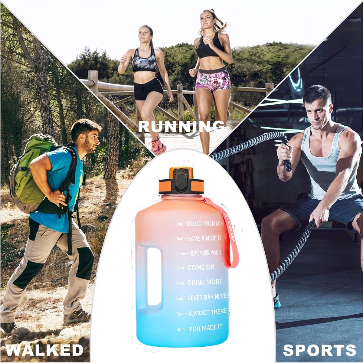 Gourde de motivation 2,2 litres avec marqueur de temps, 2200 ml, gourde de sport avec... | bol.com
