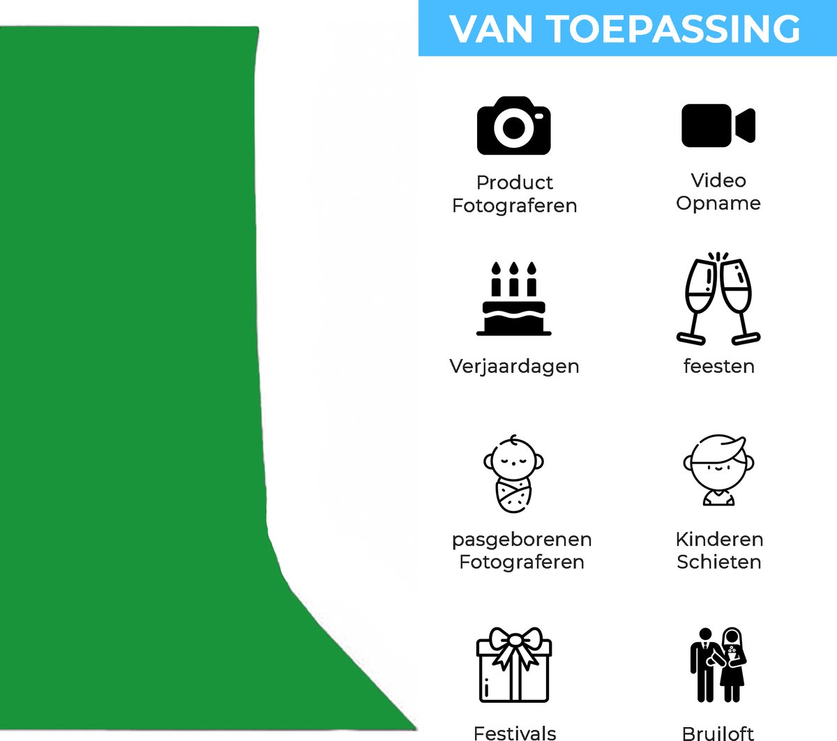 Donley Greenscreen - 300 * 400cm - Vinyl - Uittrekbare greenscreen ...