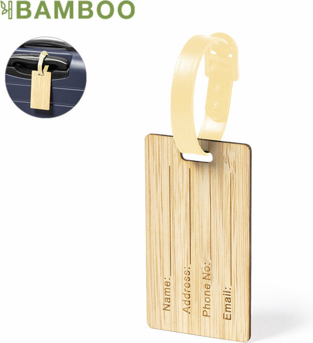 Kofferlabel van bamboe - beige - 9 x 5 cm - reiskoffer/handbagage ...