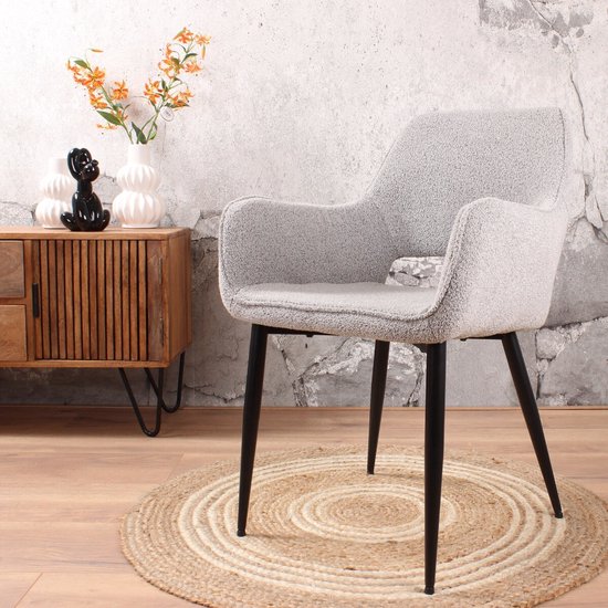 DS4U® Lenon Eetkamerstoel Bouclé Grijs - Moderne en Comfortabele Zit ...