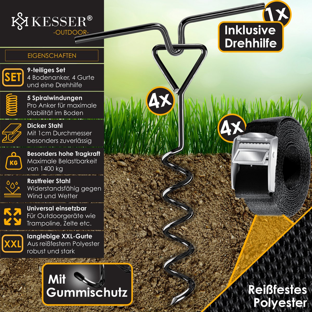 KESSER® 4x grondanker 9-delige set Bevestiging Houder voor trampoline ...