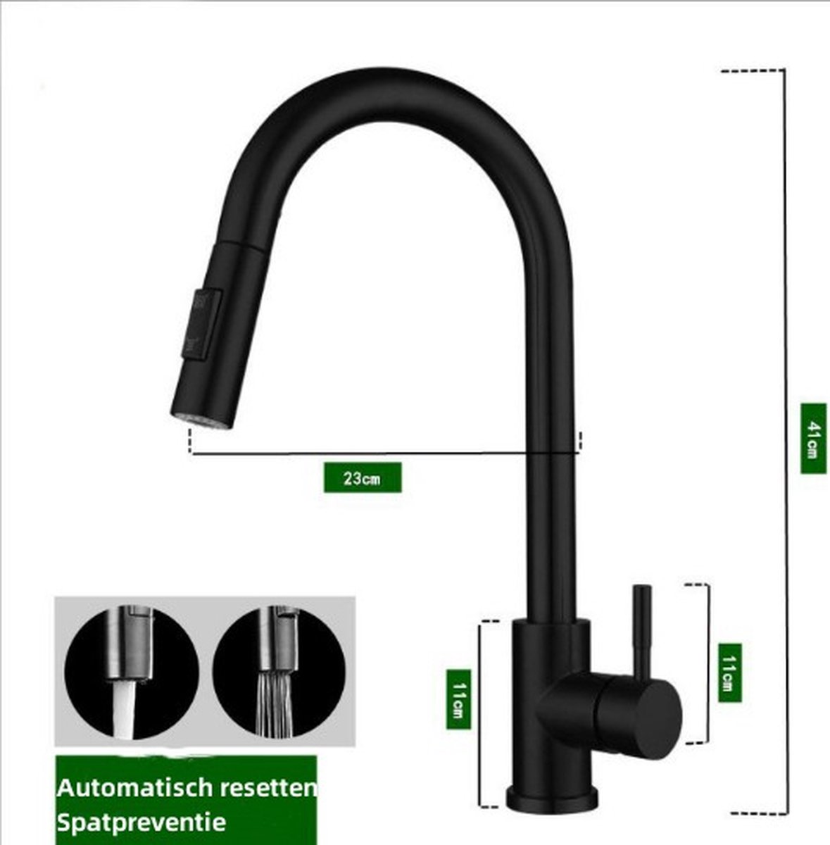 Keukenkraan - Keukenkraan met uittrekbare uitloop - Keukenkraan met sproeikop - Zwart | bol.com