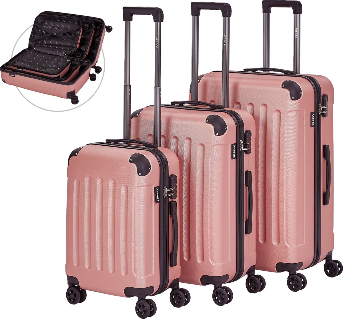 AREBOS Set de 3 valises de voyage Valises rigides Set de valises ML-XL ...
