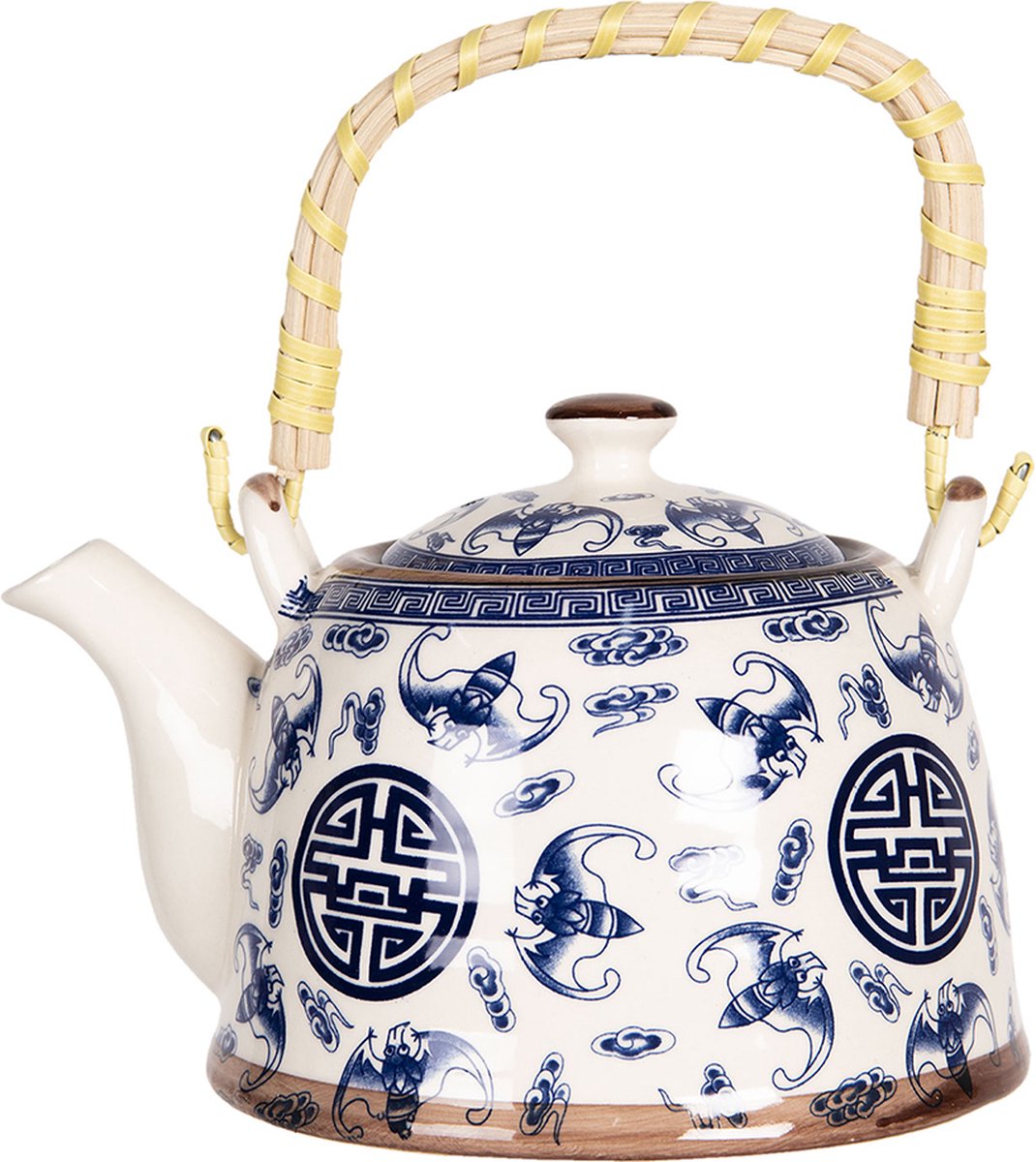 HAES DECO - Chinese Theepot - Porselein - Blauw Chinees Teken - Theepot ...
