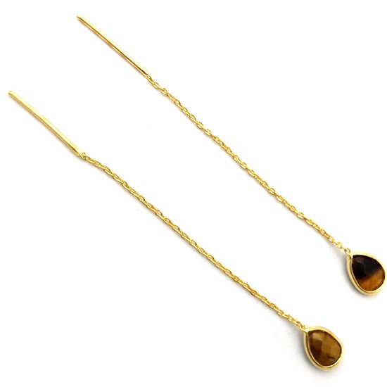 Doortrek oorbellen goud op zilver met facet geslepen druppelvormige ...