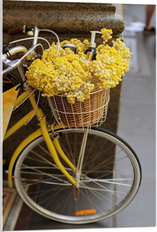 Acrylglas - Mandje van Gele Fiets Gevuld met Bloeiende Gele Bloemen ...