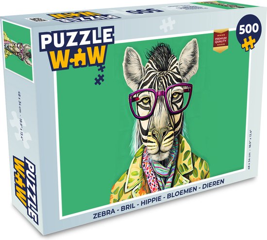 Puzzel Zebra - Bril - Hippie - Bloemen - Dieren - Legpuzzel - Puzzel ...