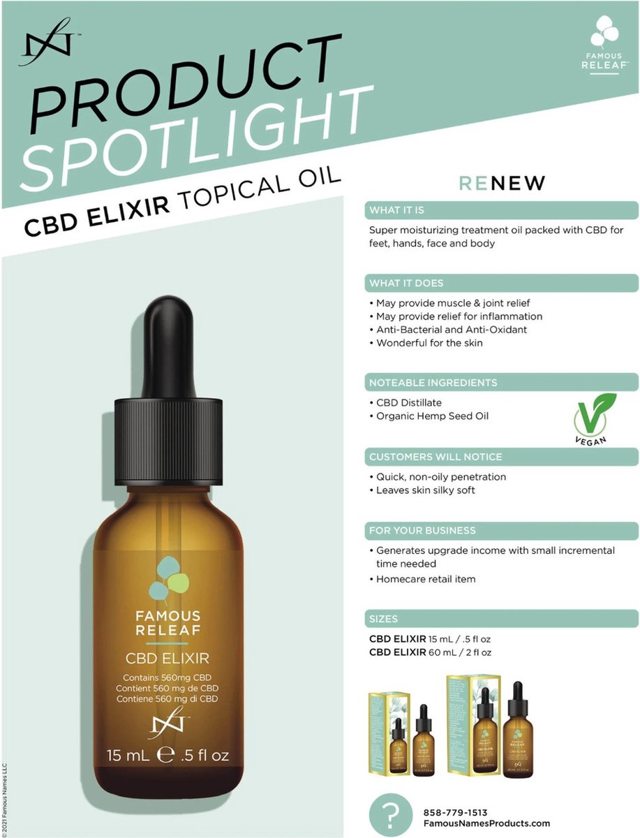 FAMOUS RELEAF - Behandelingsolie CBD(2200mg) ELIXIR - Biologisch - 60 ML | bol.com