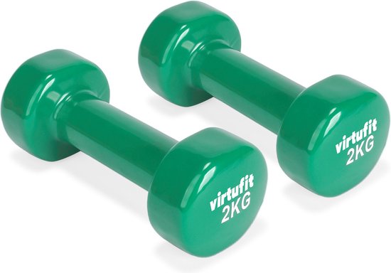 VirtuFit Vinyl Dumbbell Set Pro - 2 x 2 kg - Groen - Gewichten Set ...